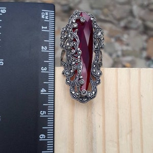 Huge Red Ring Ruby Ring Long Ring Boho Ring Vintage Red Ring Silver ...