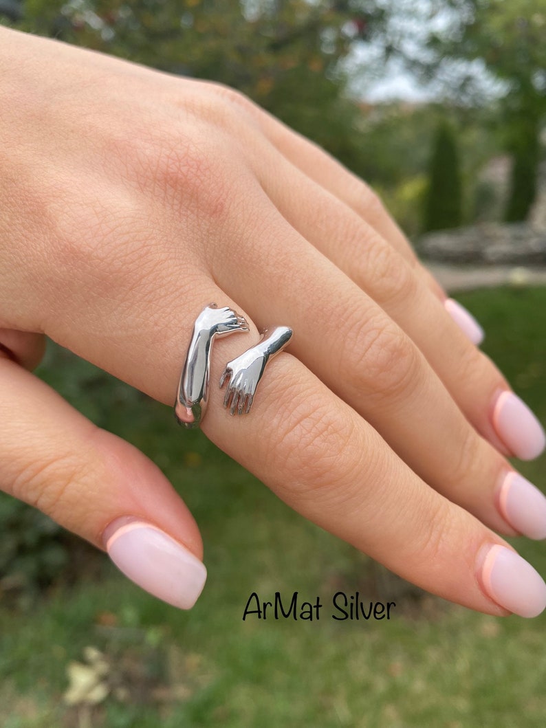 Hug Ring Silver Hugging Ring Lover Ring Love Hug Ring Hands Ring Love ...