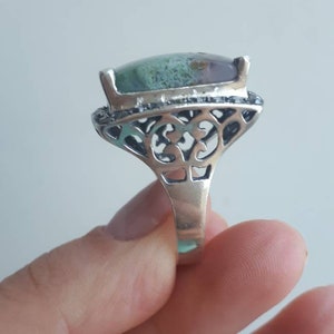 Square Large Ring Huge Gemstone Ring Moss Agate Ring Landscape Agate ...