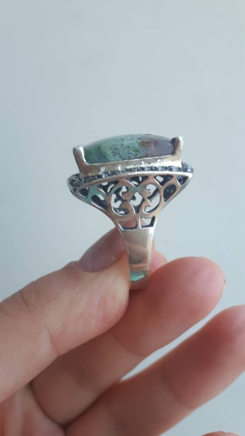 Square Large Ring Huge Gemstone Ring Moss Agate Ring Landscape | Etsy