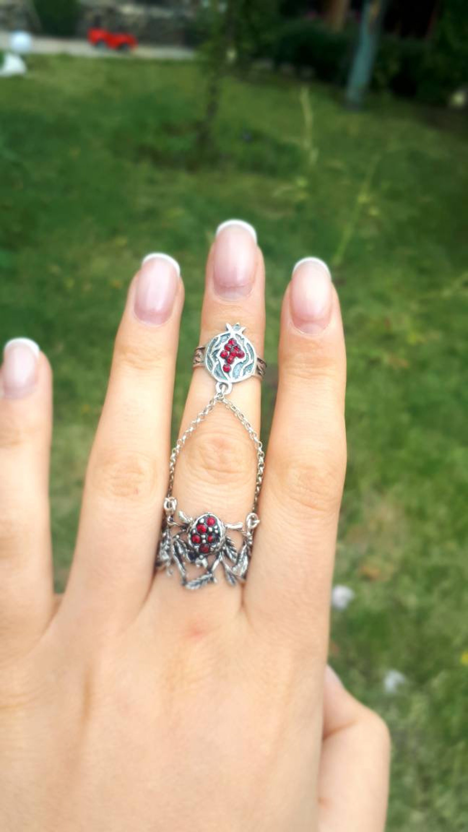 Chain Ring Double Ring Double Chain Ring Pomegranate Ring | Etsy