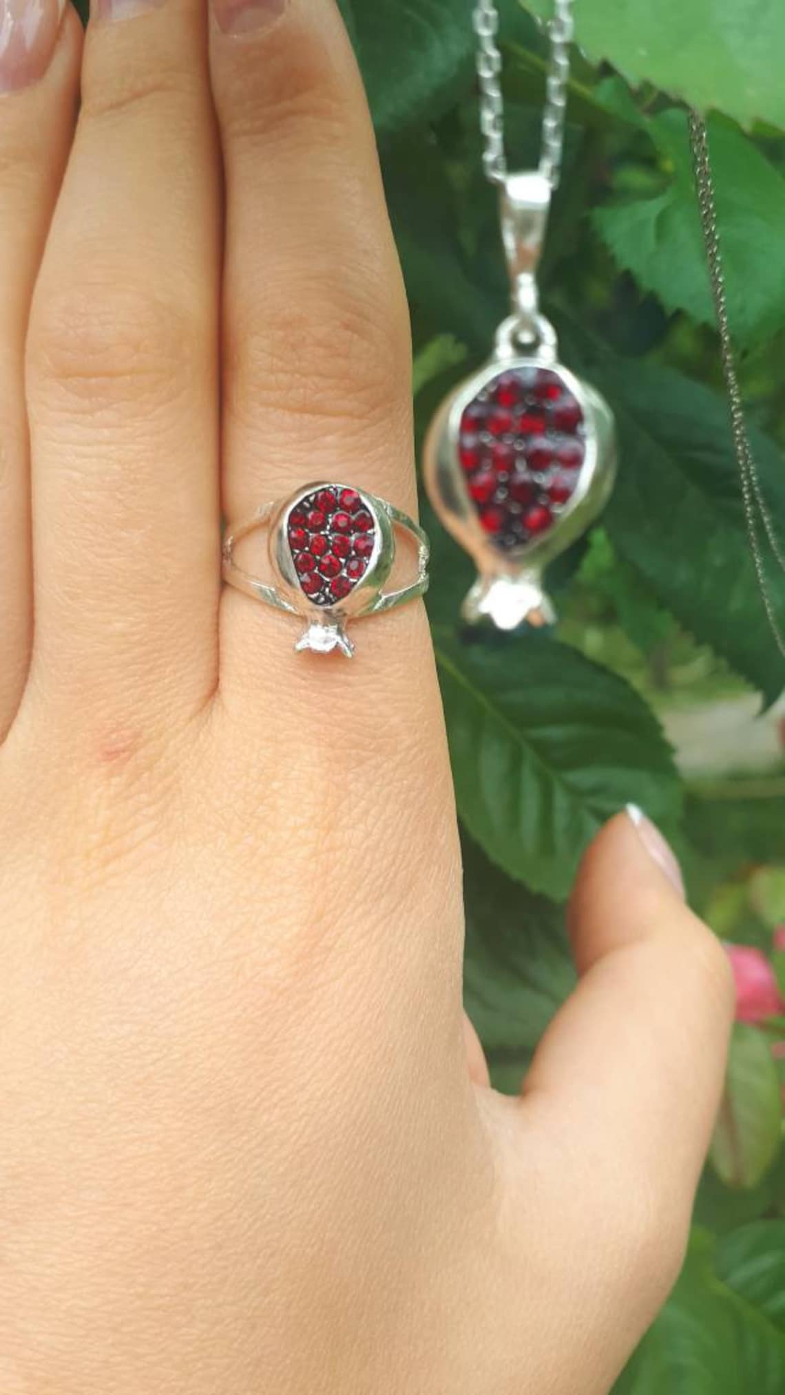 Pomegranate ring Silver pomegranate jewelry persephone ring | Etsy