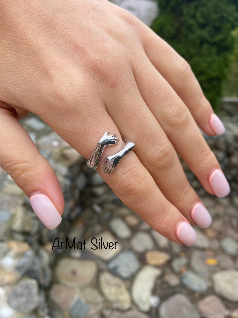 Hug Ring Silver Hugging Ring Lover Ring Love Hug Ring Hands Ring Love ...