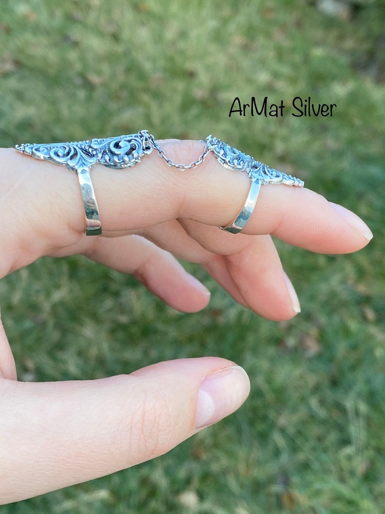 Double Chain Ring Full Finger Filigree Ring Double Articulated | Etsy