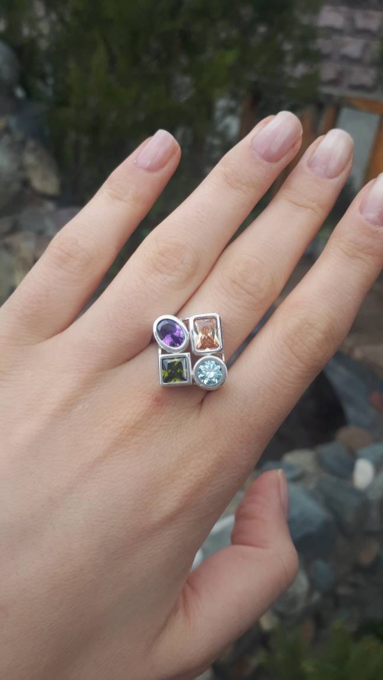 Multicolor Ring Colorful Ring Silver Art Deco Ring Colorful - Etsy