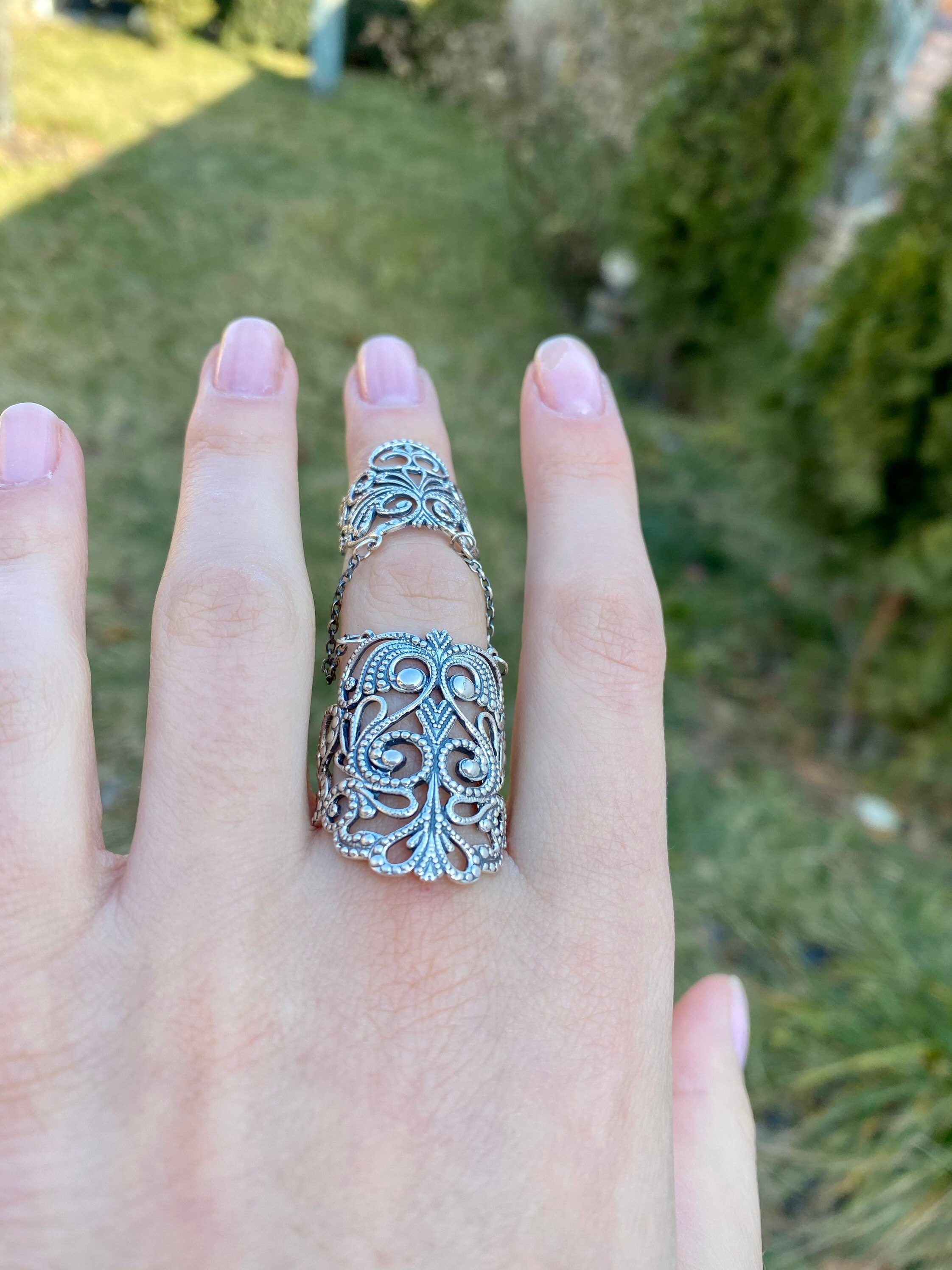 Double Ring Full Finger Ring Silver Filigree Double Ring | Etsy