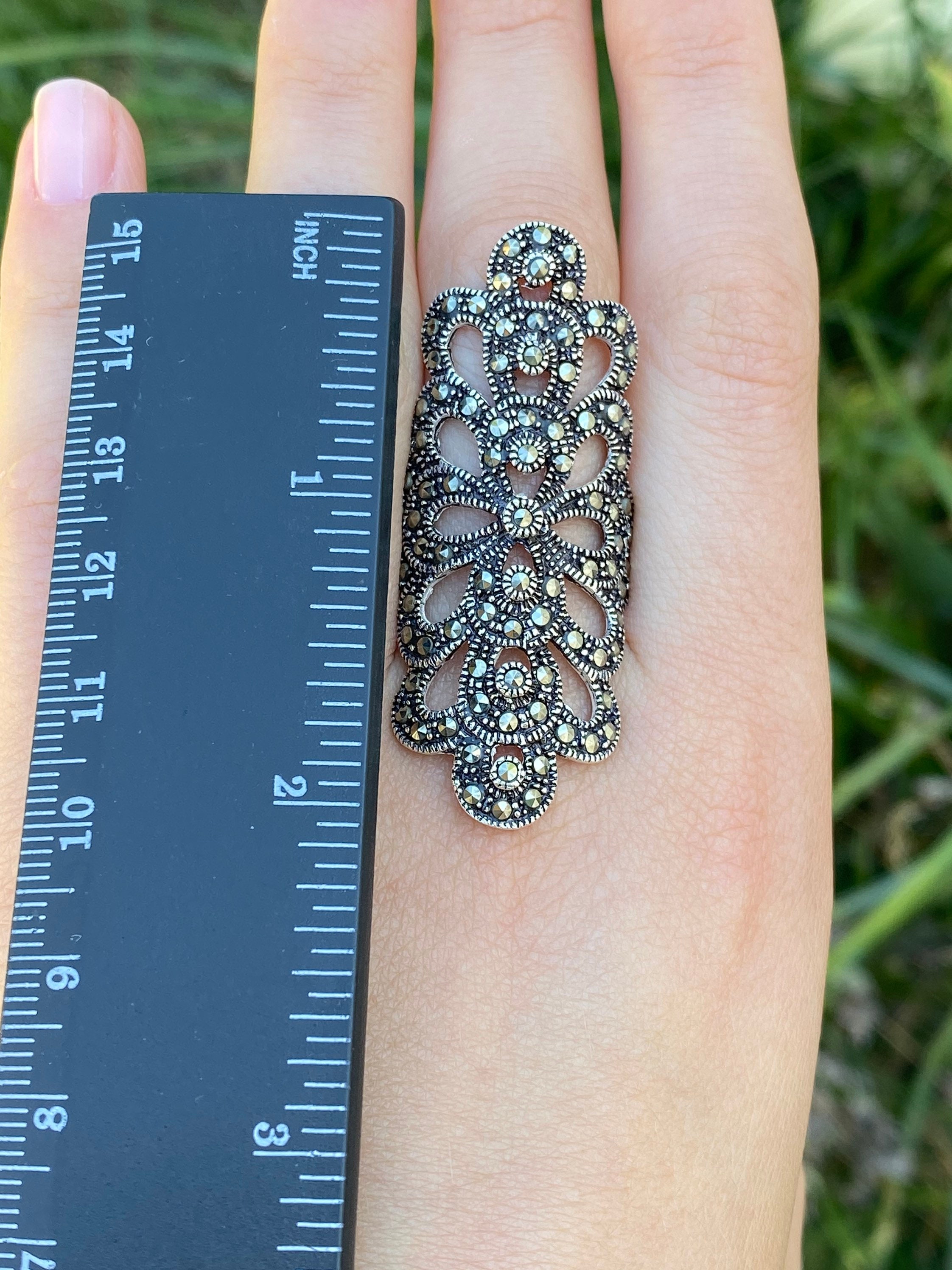 Full Finger Ring Large Silver Ring Marcasite Huge Ring Extra Large Ring ...