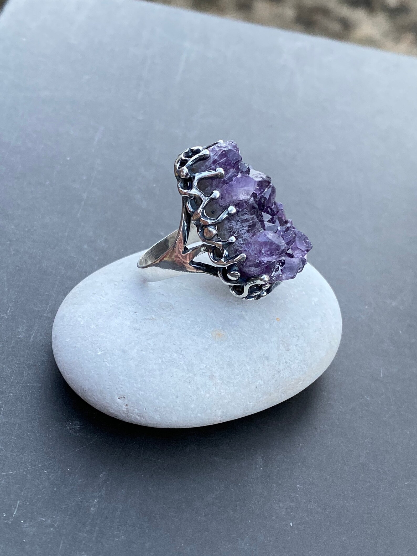 Raw Amethyst Ring Natural Huge Amethyst Ring Statement Silver | Etsy