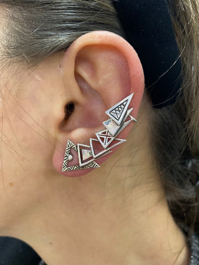 Oxidized Triangle Ear Climber: One Piercing Ear Cuff - Etsy