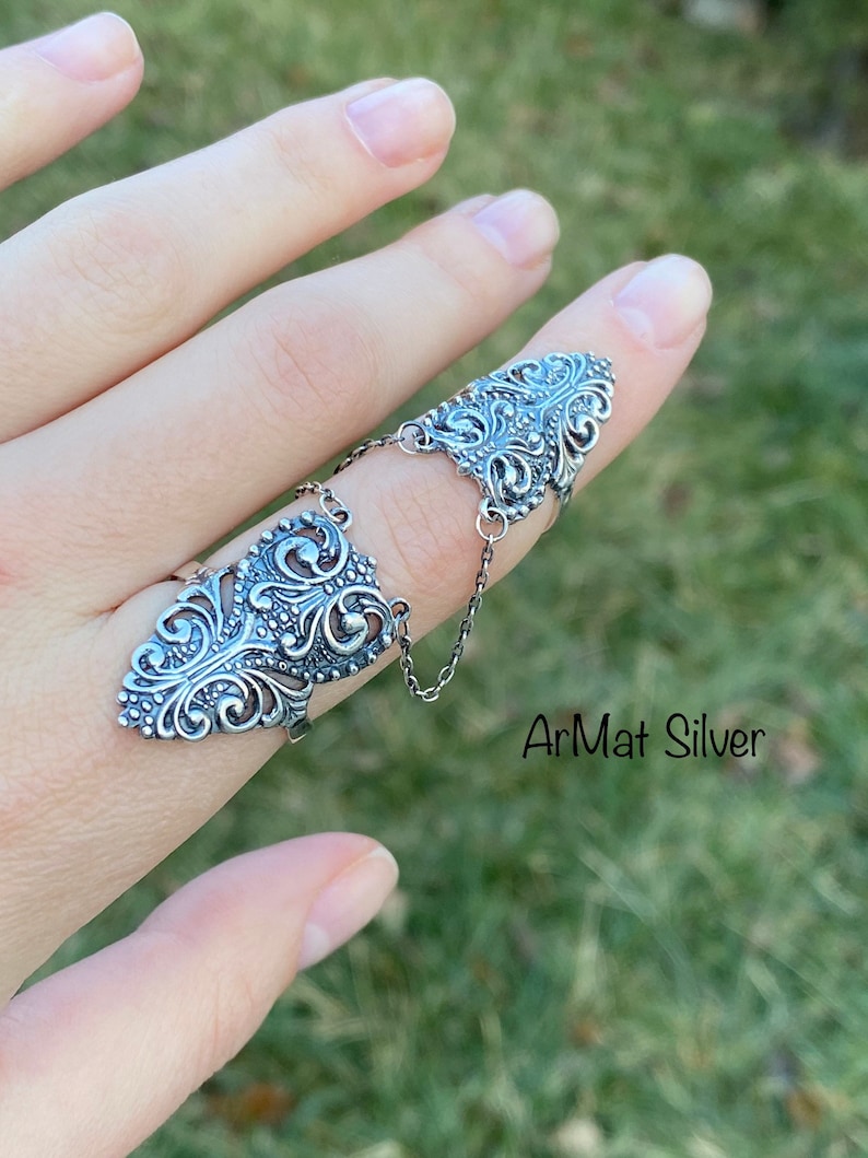 Double Chain Ring Full Finger Filigree Ring Double Articulated | Etsy