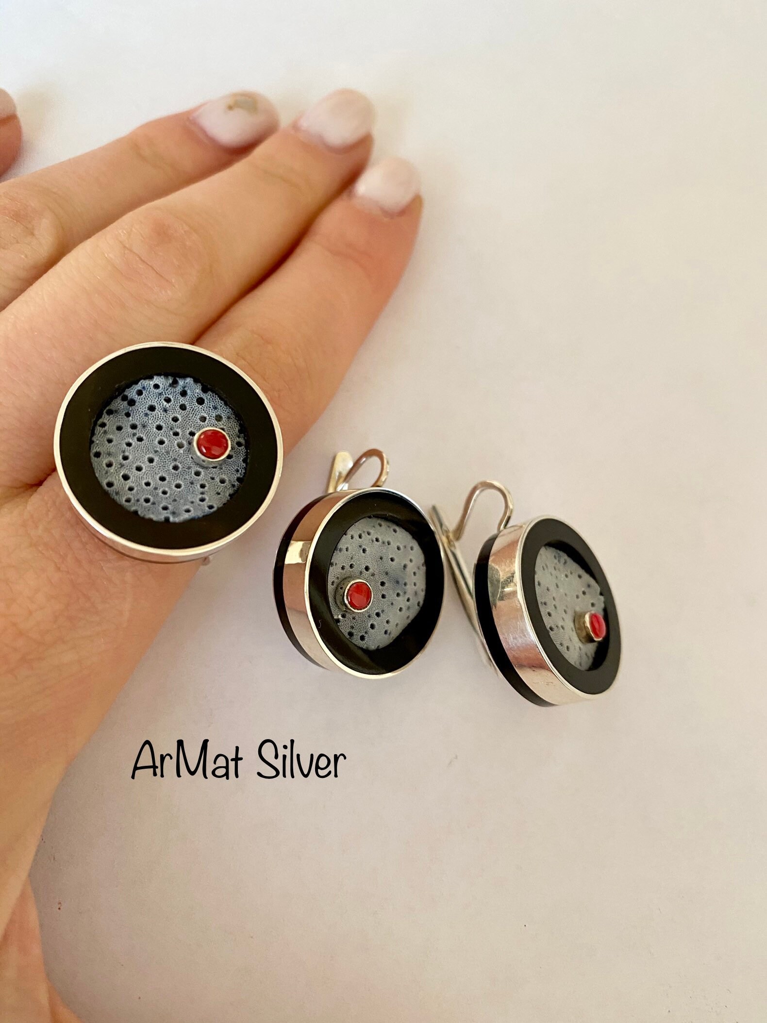 Blue coral ring Blue sponge coral jewelry Round blue coral | Etsy