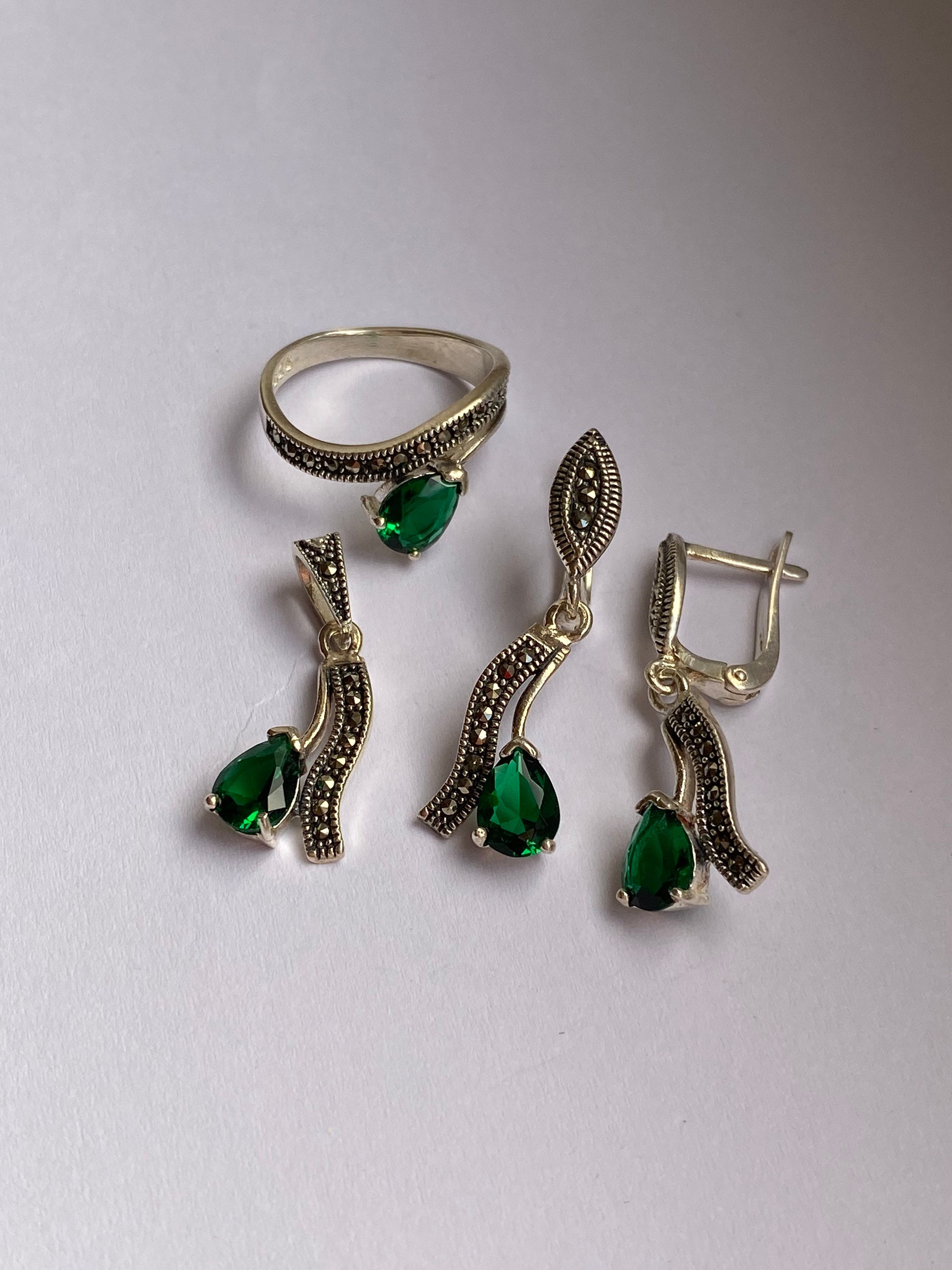 Small Green Stone Ring Silver Green Stone Ring Created Emerald | Etsy