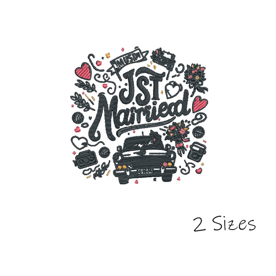 Just Married Embroidery Design, Wedding Embroidery Design, Machine ...