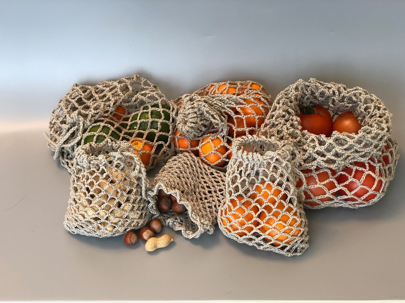 Mesh Net Produce Bag, Medium Size Linen Produce Bag, Produce Bags for ...