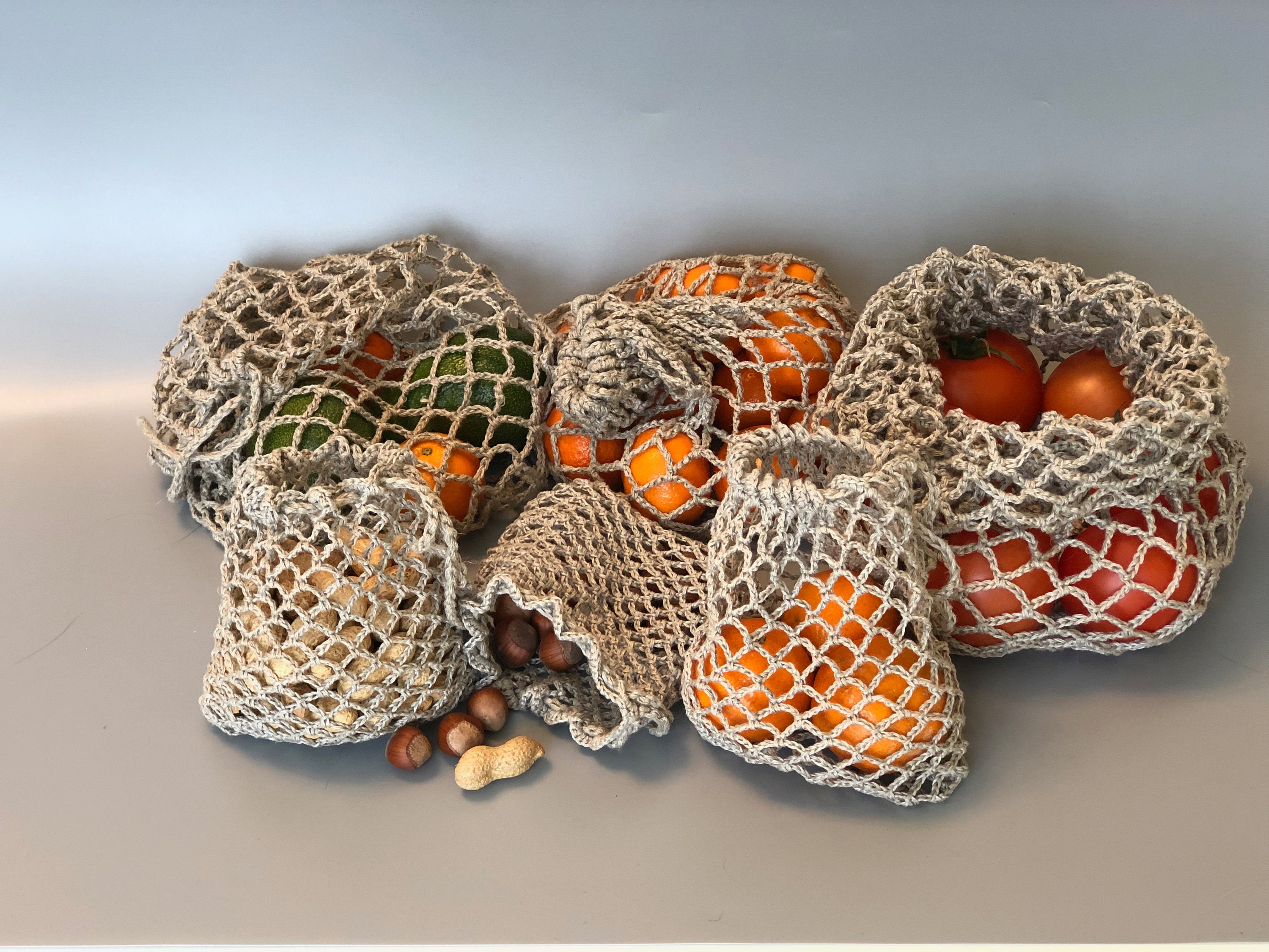 Mesh Net Produce Bag, Medium Size Linen Produce Bag, Produce Bags for ...