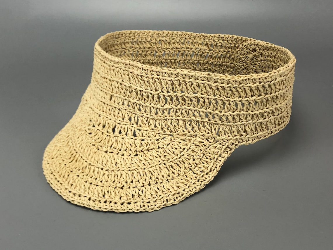 Straw Raffia Handmade Beach Visor Crocheted Cap | Etsy