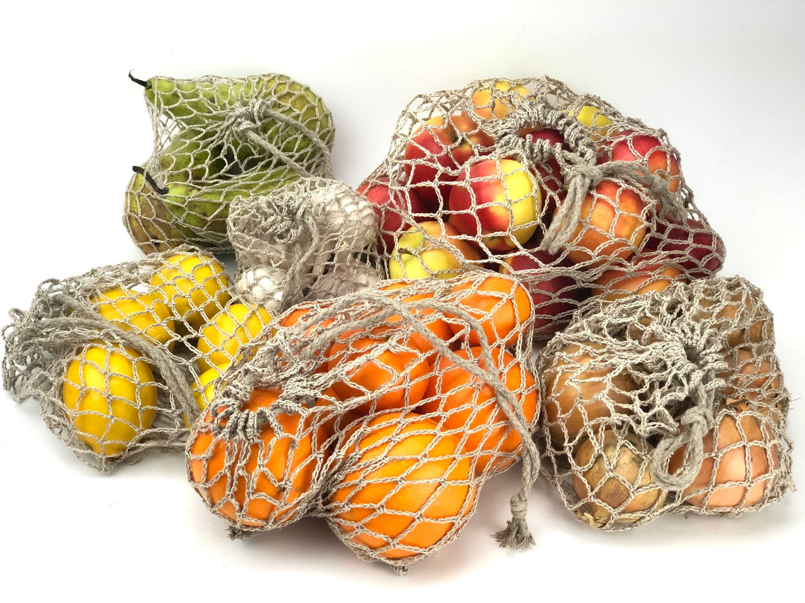 Linen Net Produce Bags Set of 6 Varying Sizes Ecological | Etsy