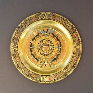 Aztec Sun, Stone Calendar, Collectible Brass Plate, Wall Plaque, Native ...