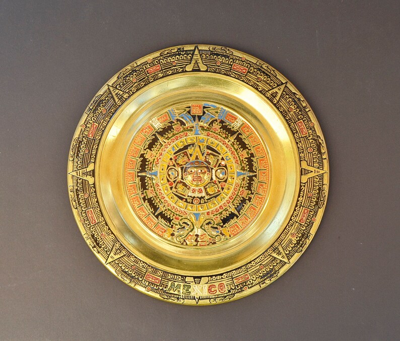 Aztec Sun Stone Calendar Collectible Brass Plate Wall | Etsy