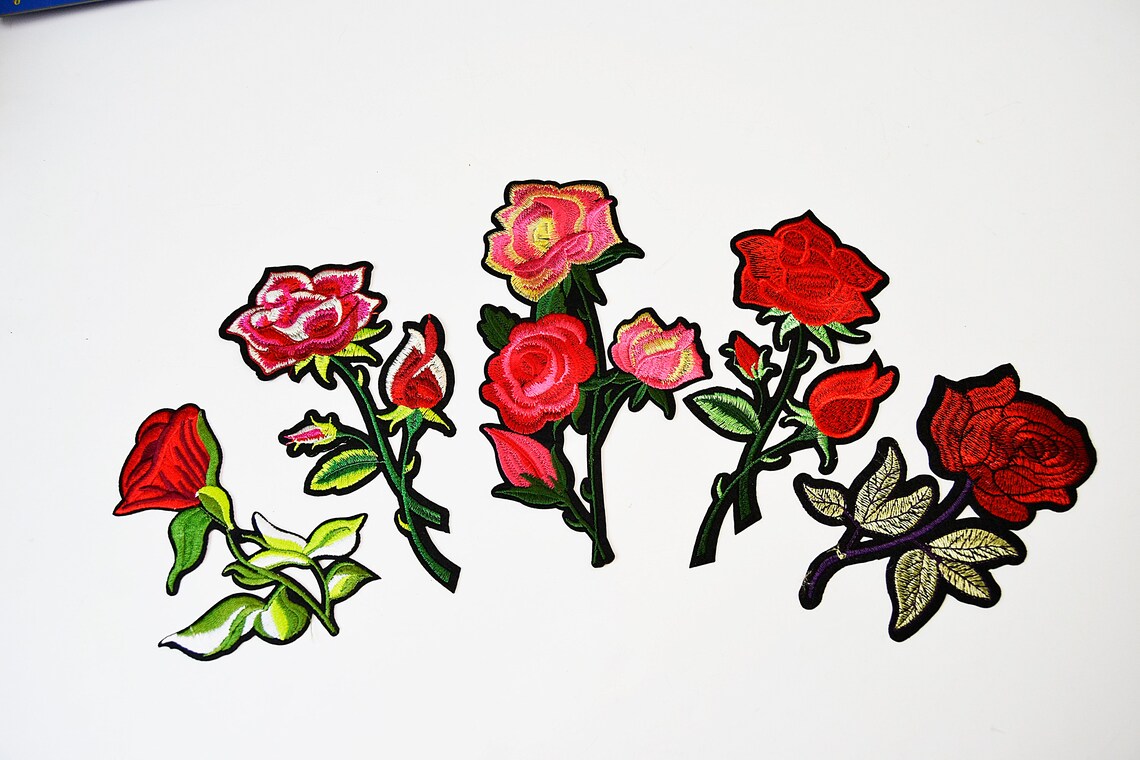 Embroidered Pink Patches Pink Patches Rose Set Patch Set - Etsy