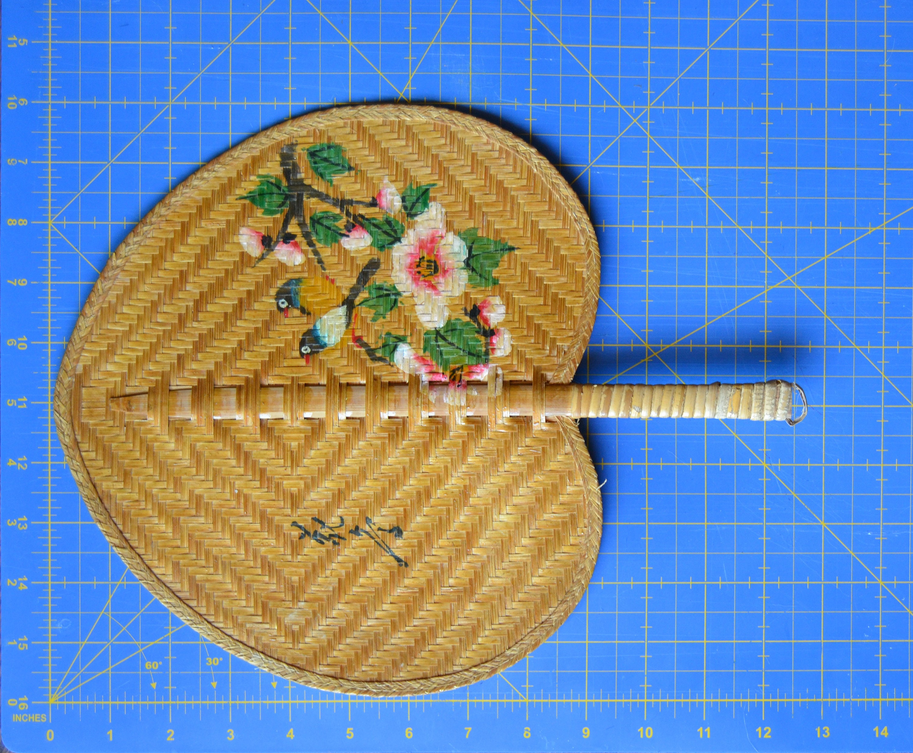 Vintage Chinese Straw Fan: Boho Folk Art Decor - Etsy