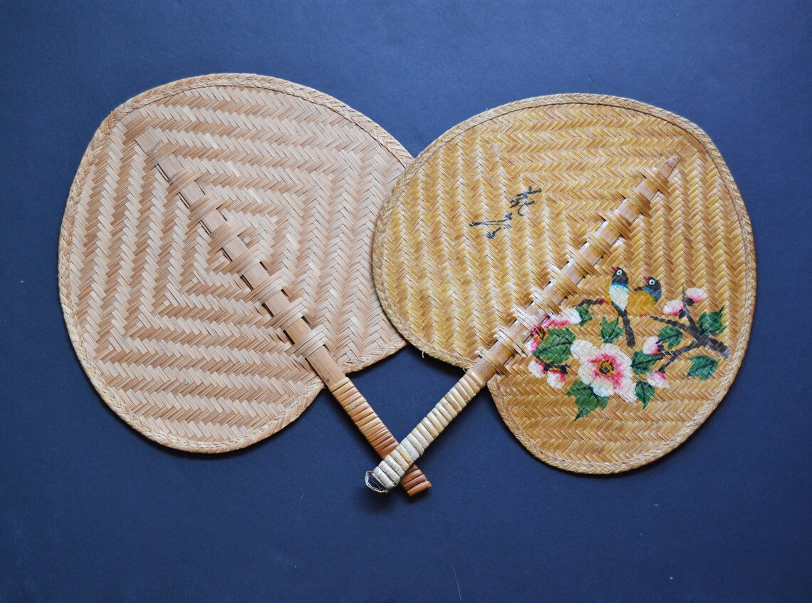 Chinese Straw Fans Vintage Straw Fan Boho Chic Fan Fixed - Etsy