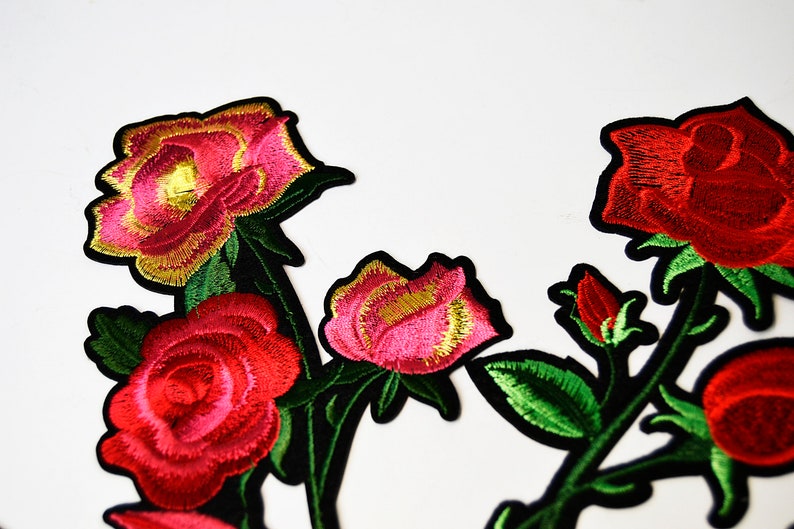Embroidered Pink Patches Pink Patches Rose Set Patch Set - Etsy