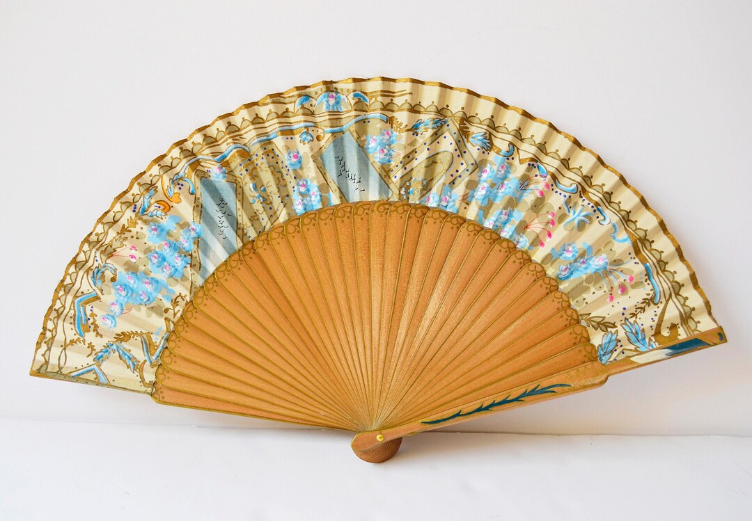 Hand Painted Wood Fan Vintage Hand Fan Old Hand Made Fan of - Etsy