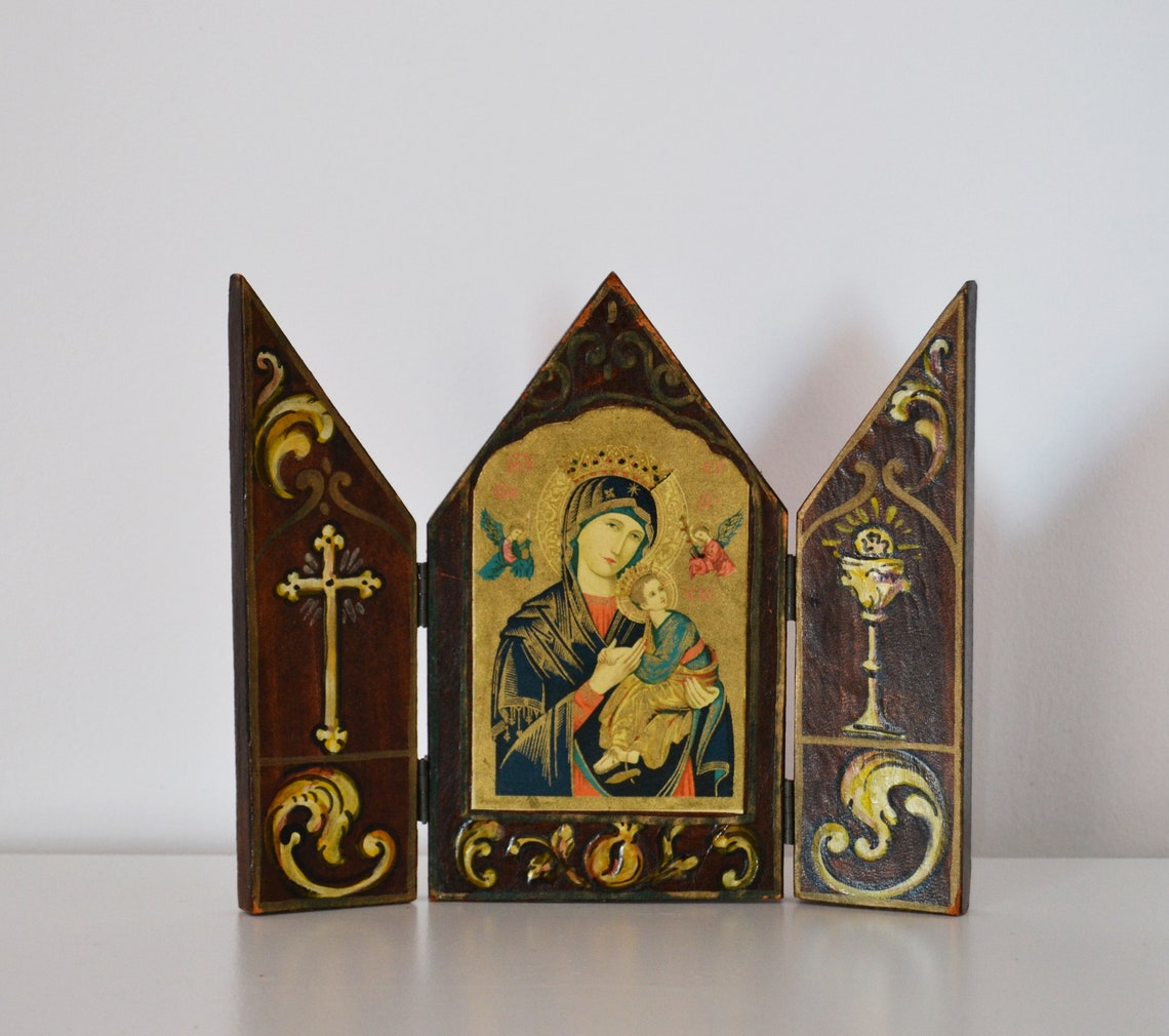 Vintage Religious Triptych Religious Decoration Altar - Etsy
