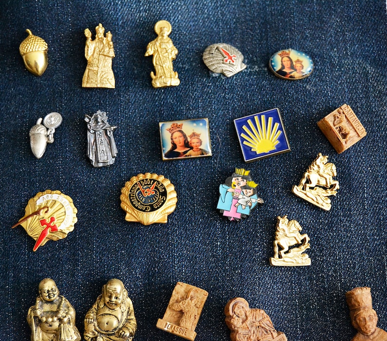 20 Pin Collection, Vintage Pin Pins, Religious Pin, Buddha Pin, Camino ...