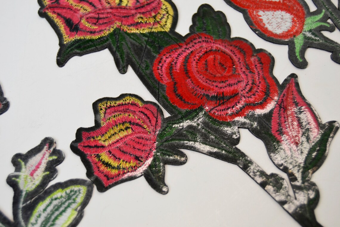 Embroidered Pink Patches Pink Patches Rose Set Patch Set - Etsy
