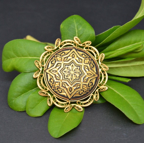broche vintage damasquinado,Broche vintage de filigra… - Gem