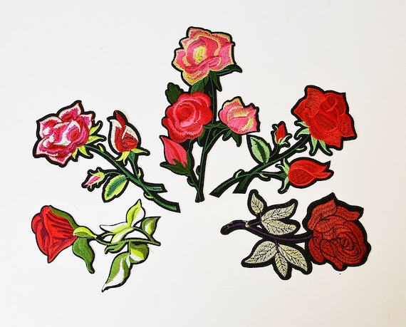 Embroidered Pink Patches Pink Patches Rose Set Patch Set | Etsy