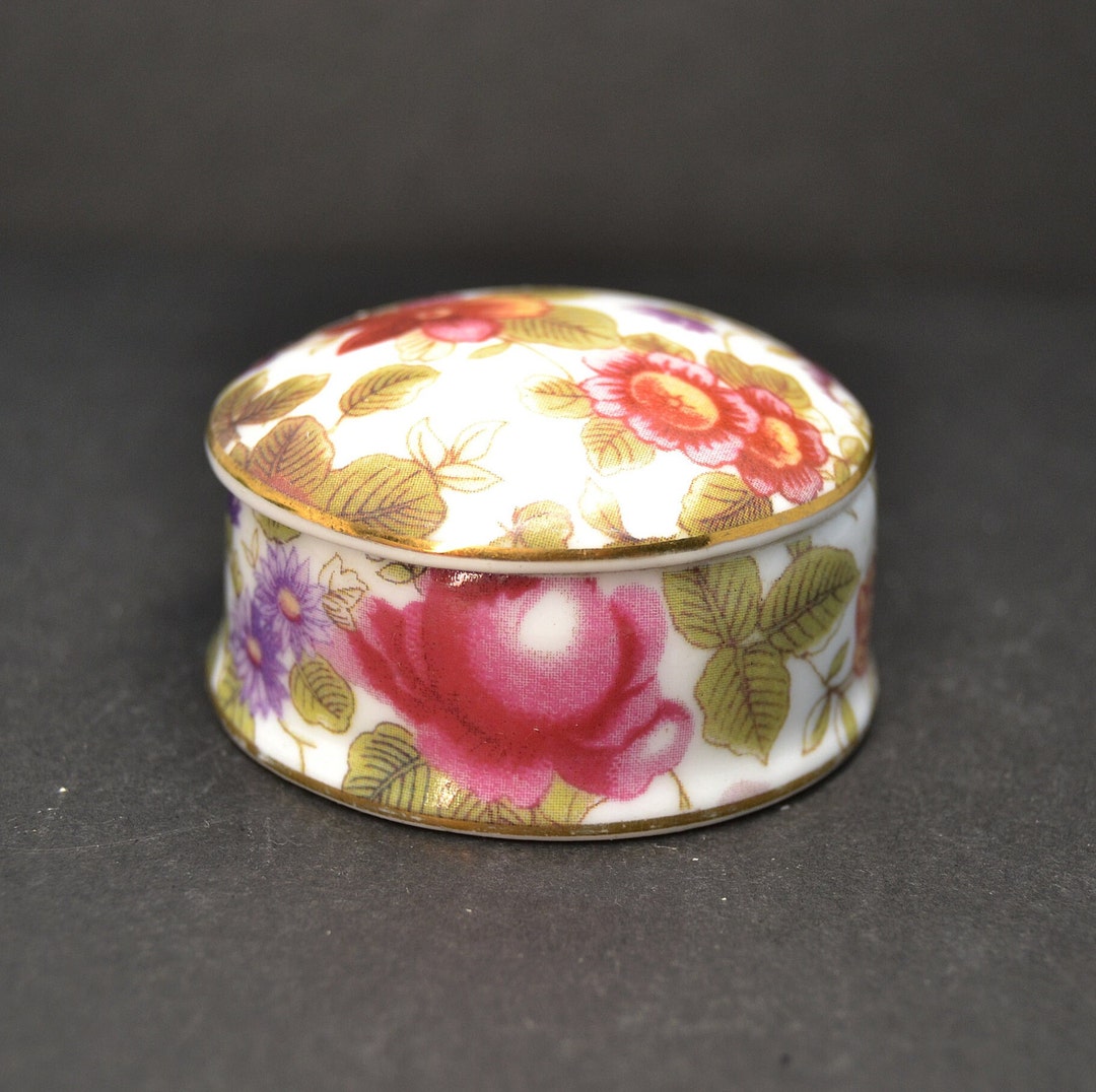 Vintage Floral Porcelain Trinket Box: Hand-painted Vanity Decor - Etsy