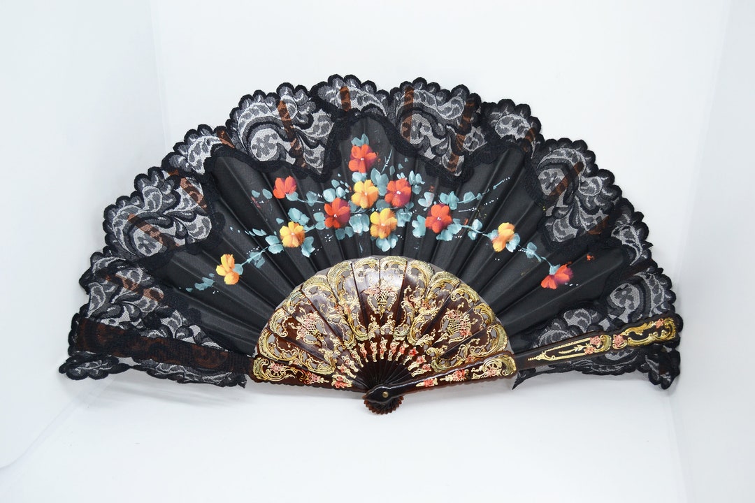 Vintage Fan Black Fan Lace Fan Women Gift Flamenco Fan - Etsy