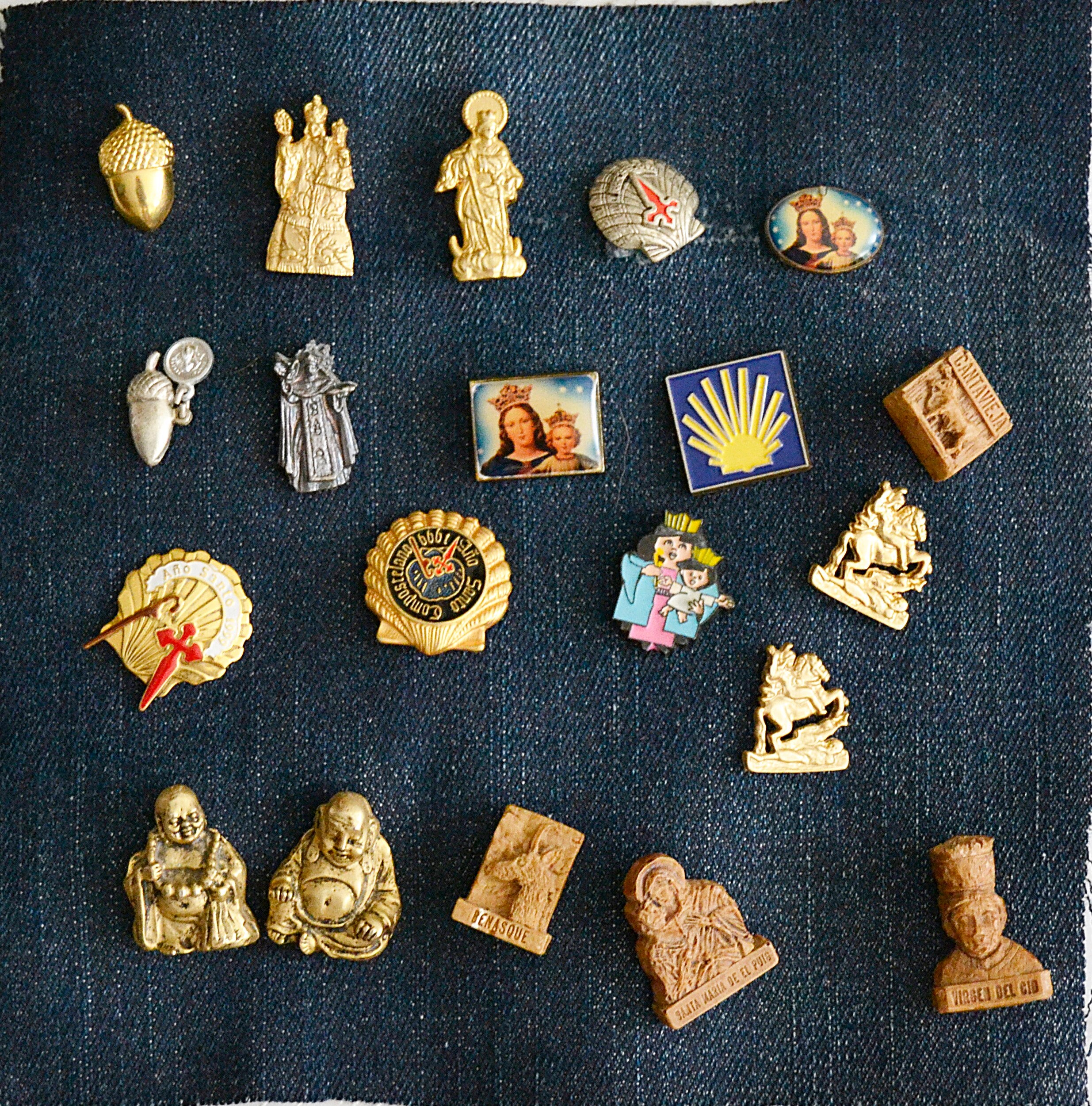 20 Pin Collection, Vintage Pin Pins, Religious Pin, Buddha Pin, Camino ...