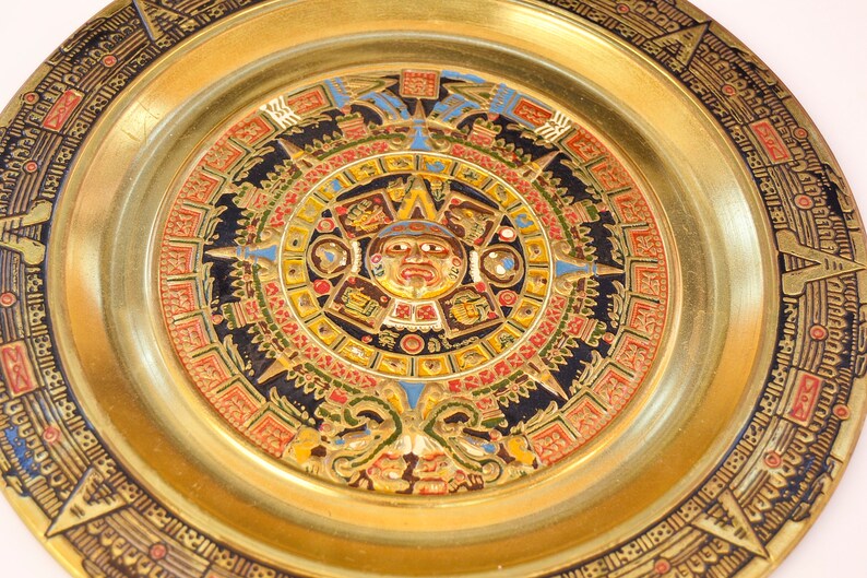 Aztec Sun Stone Calendar Collectible Brass Plate Wall | Etsy