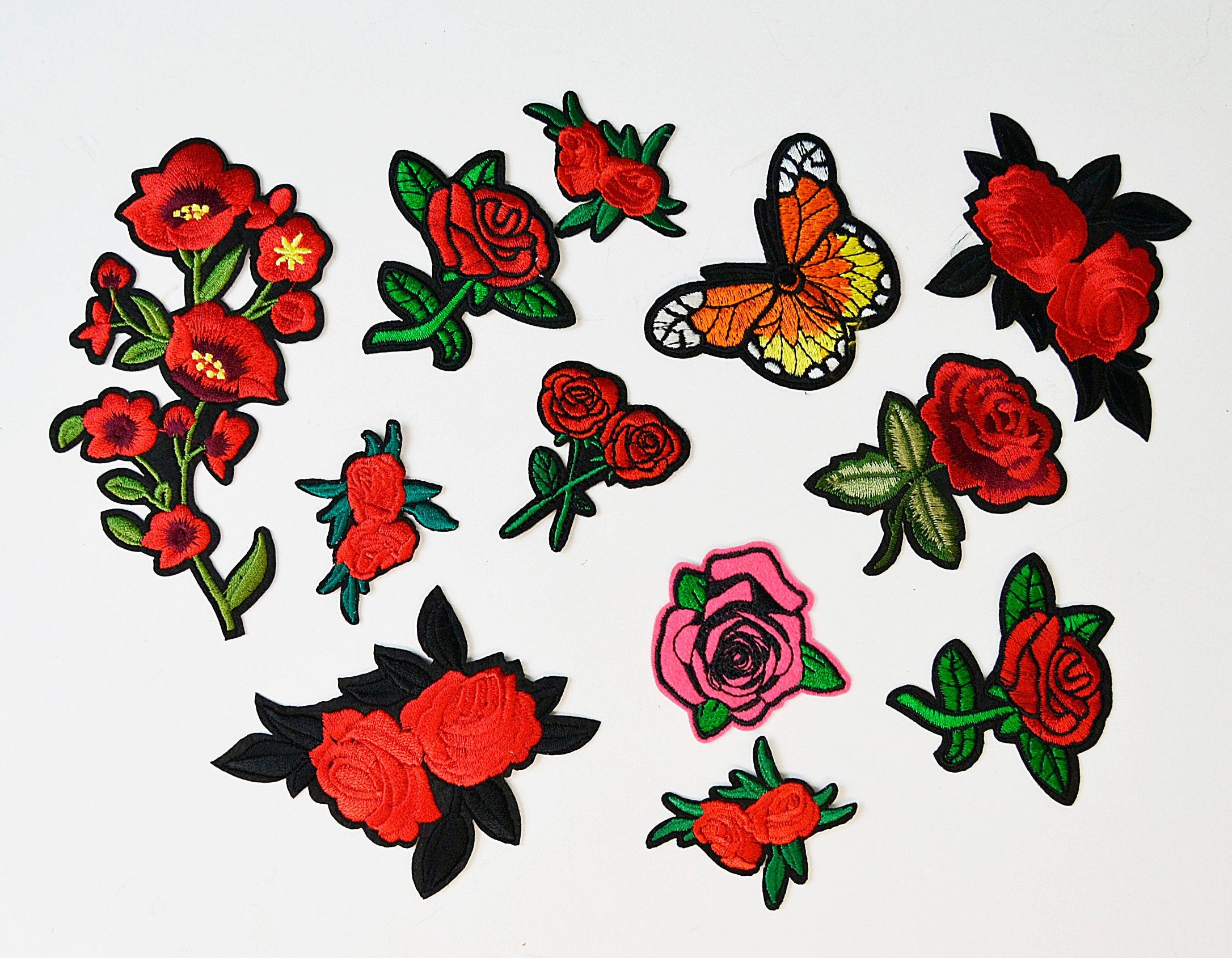 Embroidered pink patches pink patches rose set patch set | Etsy