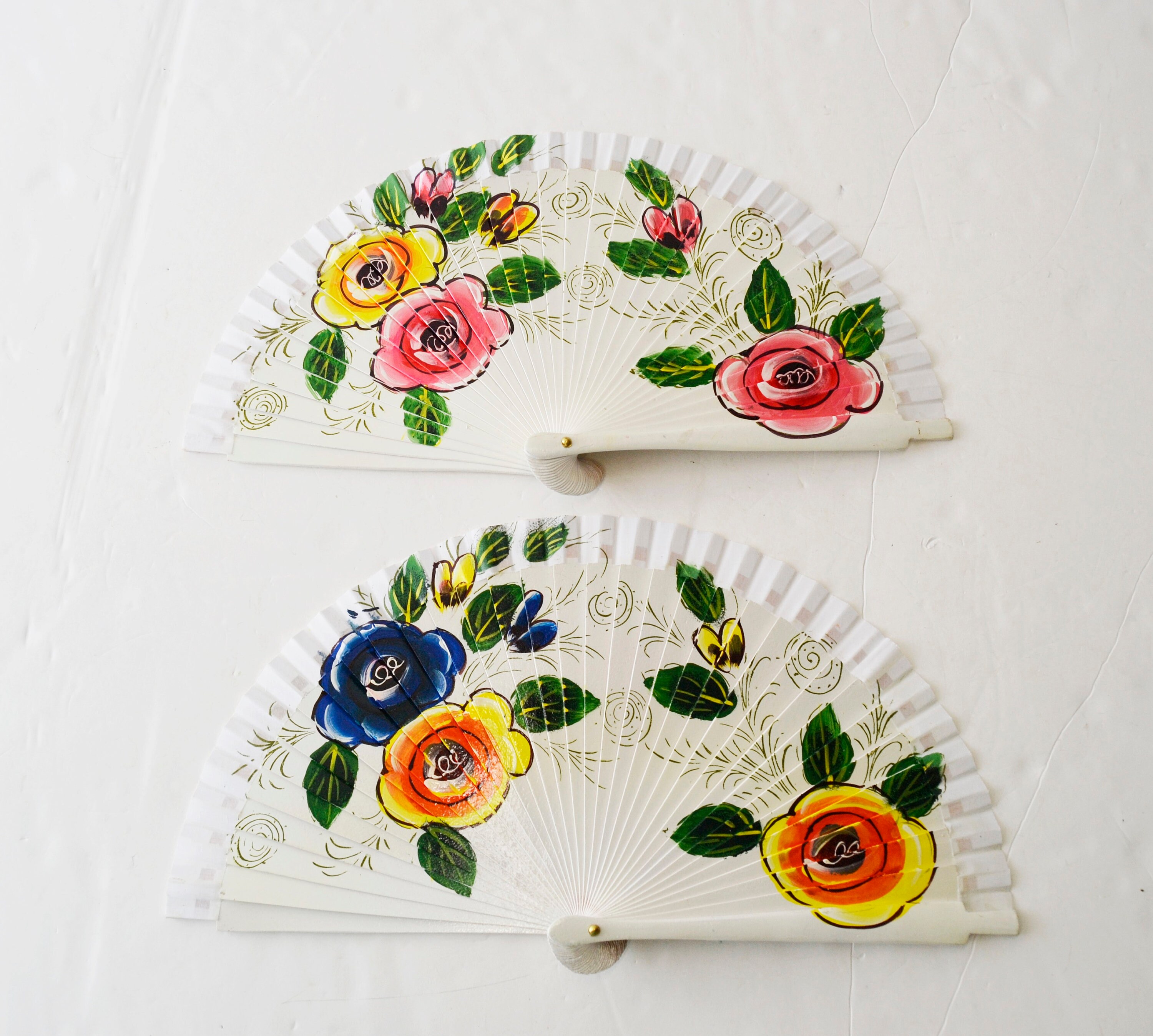 Fan Set White Fans Flower Fans Wooden Fans Two Fans | Etsy