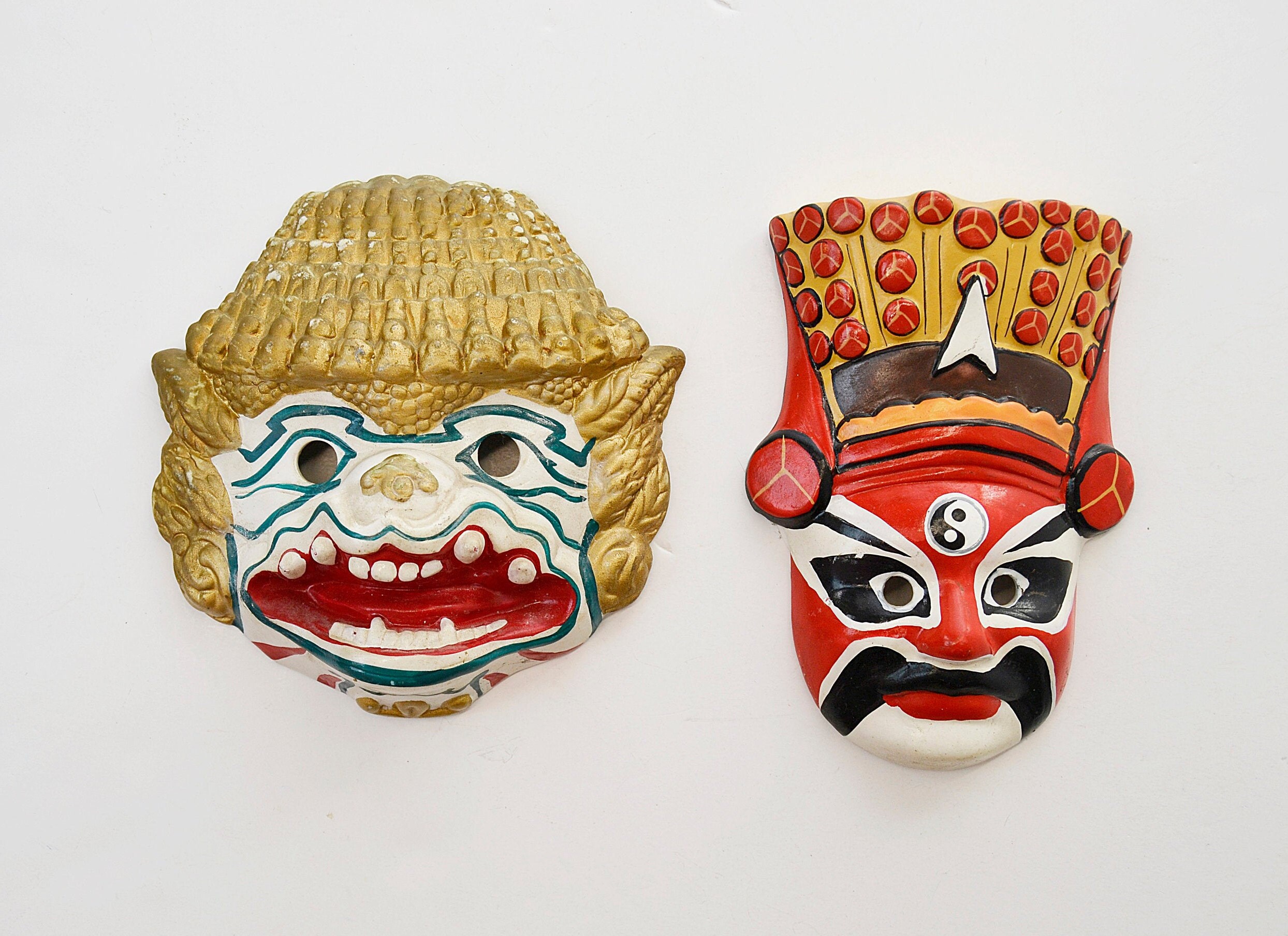 Two Painted Terracotta Mask Mask Tribal Ceramic Mask | Etsy Australia