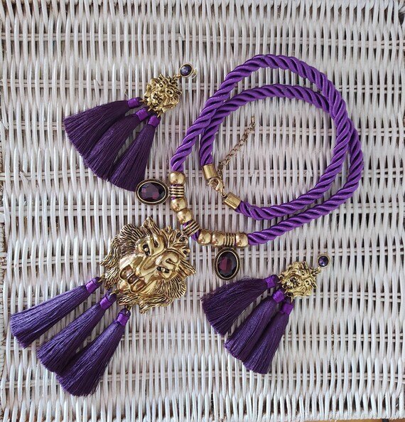 Lion Set Golden Lion Head Necklace With Lion Necklace With | Etsy