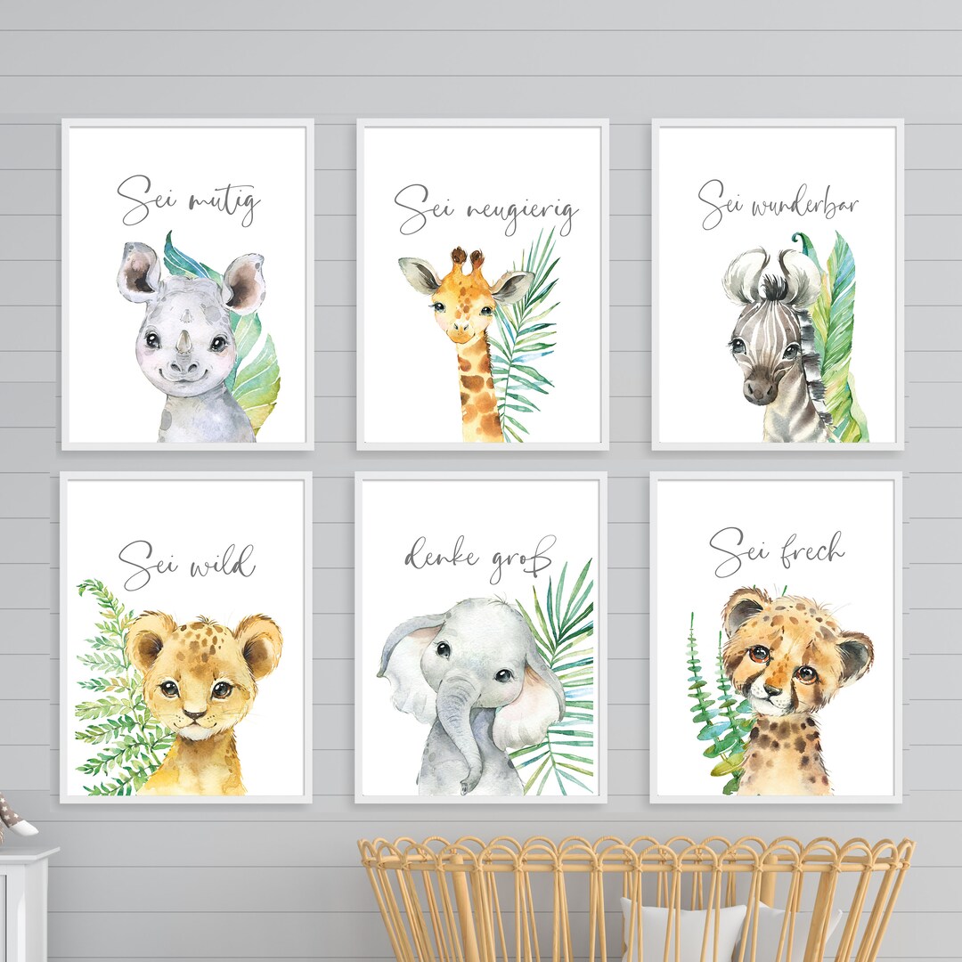 Set of 6 Animal Baby Poster Murals, Wall Design, Children's Room, Wall ...