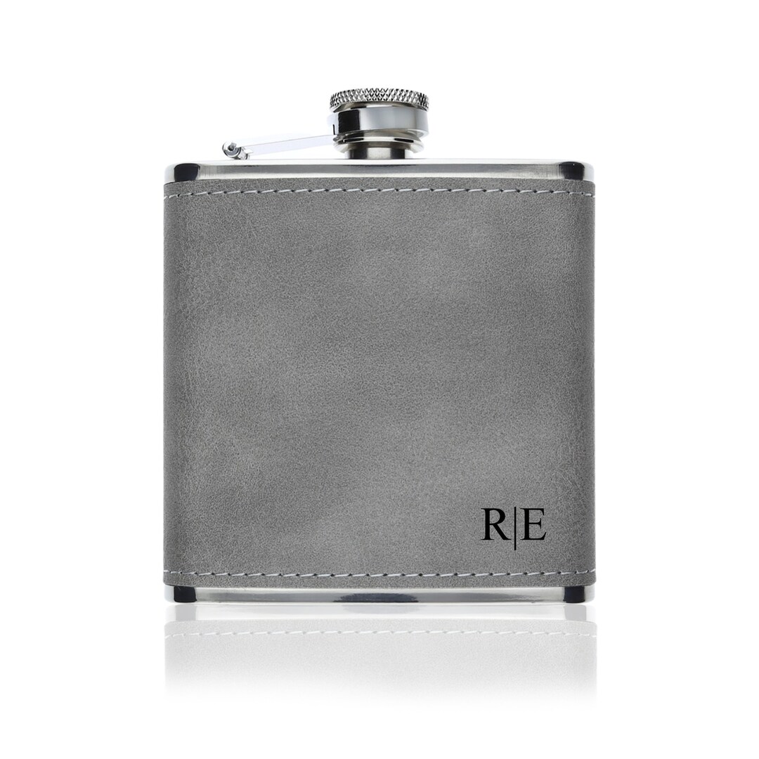 Hip Flask Personalized Leather Gray With Engraving of Initials - Etsy