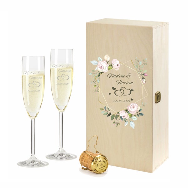Wooden Champagne Box With Glasses - Etsy