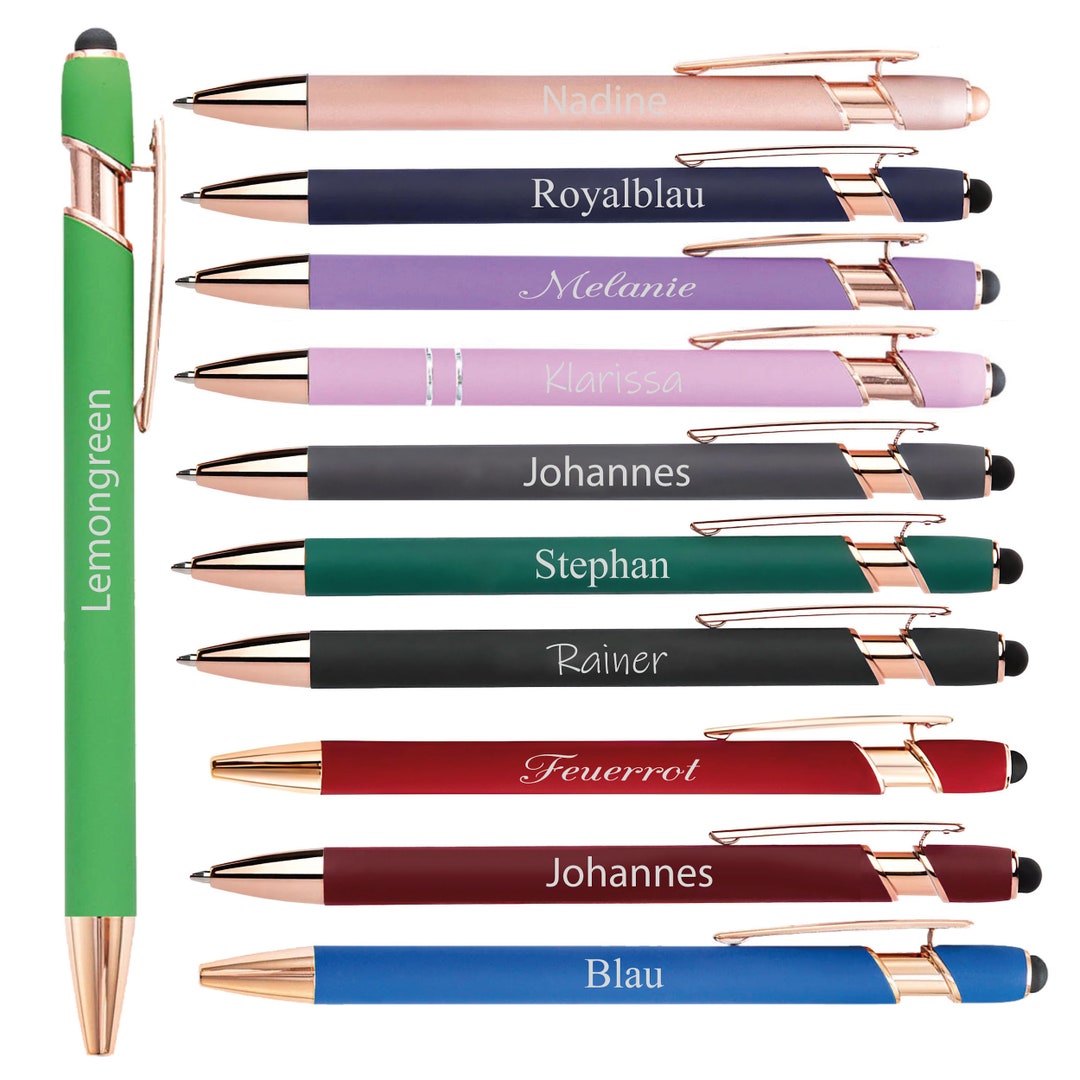 Personalisierter Kugelschreiber mit Gravur | Soft Touch Roségold Stift ...