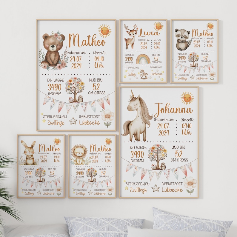 BOHO ANIMAL BIRTH PLAQUE | Birth Data Poster | Birth Poster | Birth ...