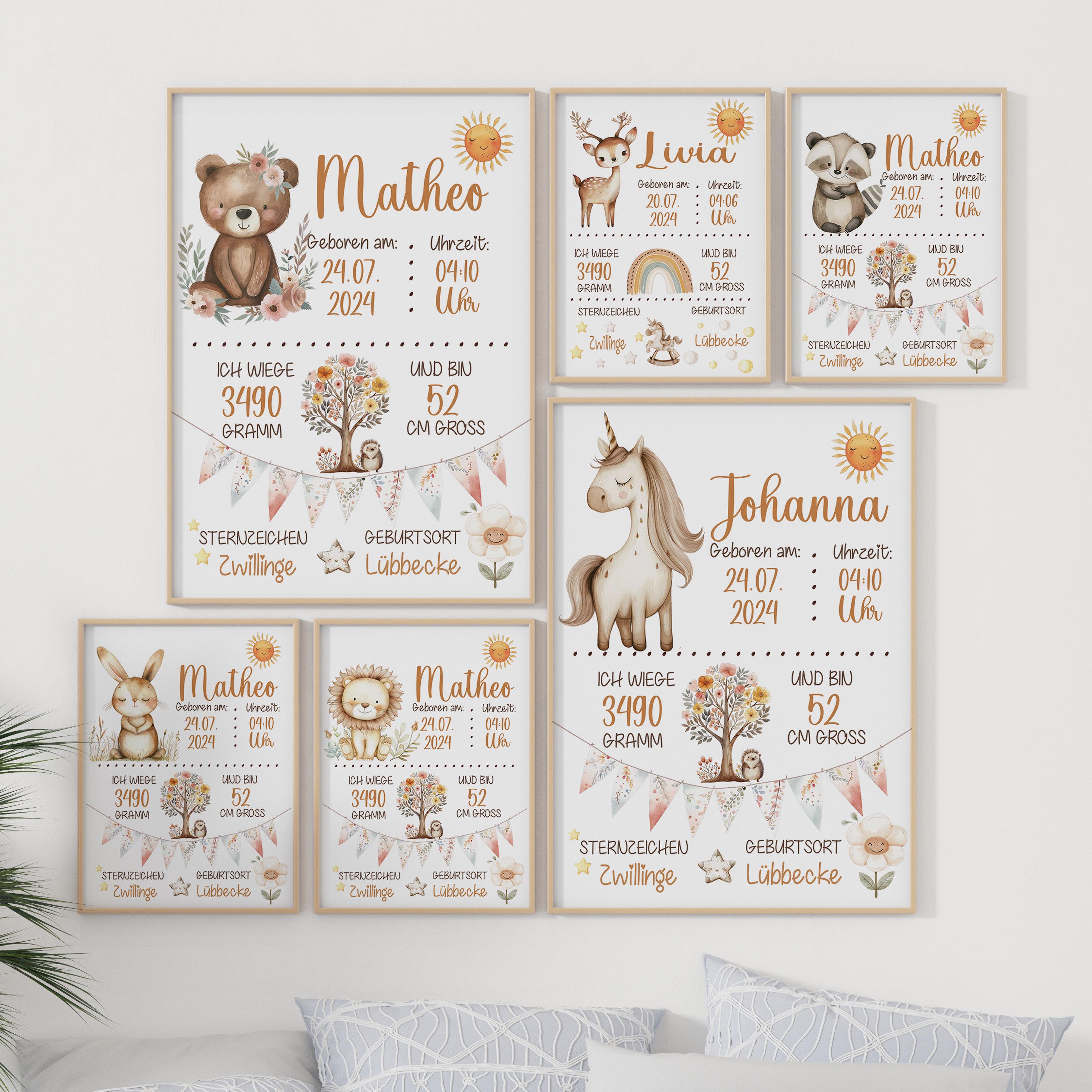 BOHO ANIMAL BIRTH PLAQUE | Birth Data Poster | Birth Poster | Birth ...