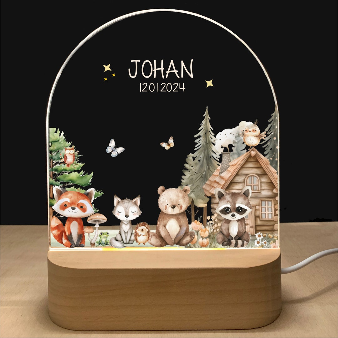 Night Light Personalized FOREST | Baby Gift Birth | Night Light Baby ...