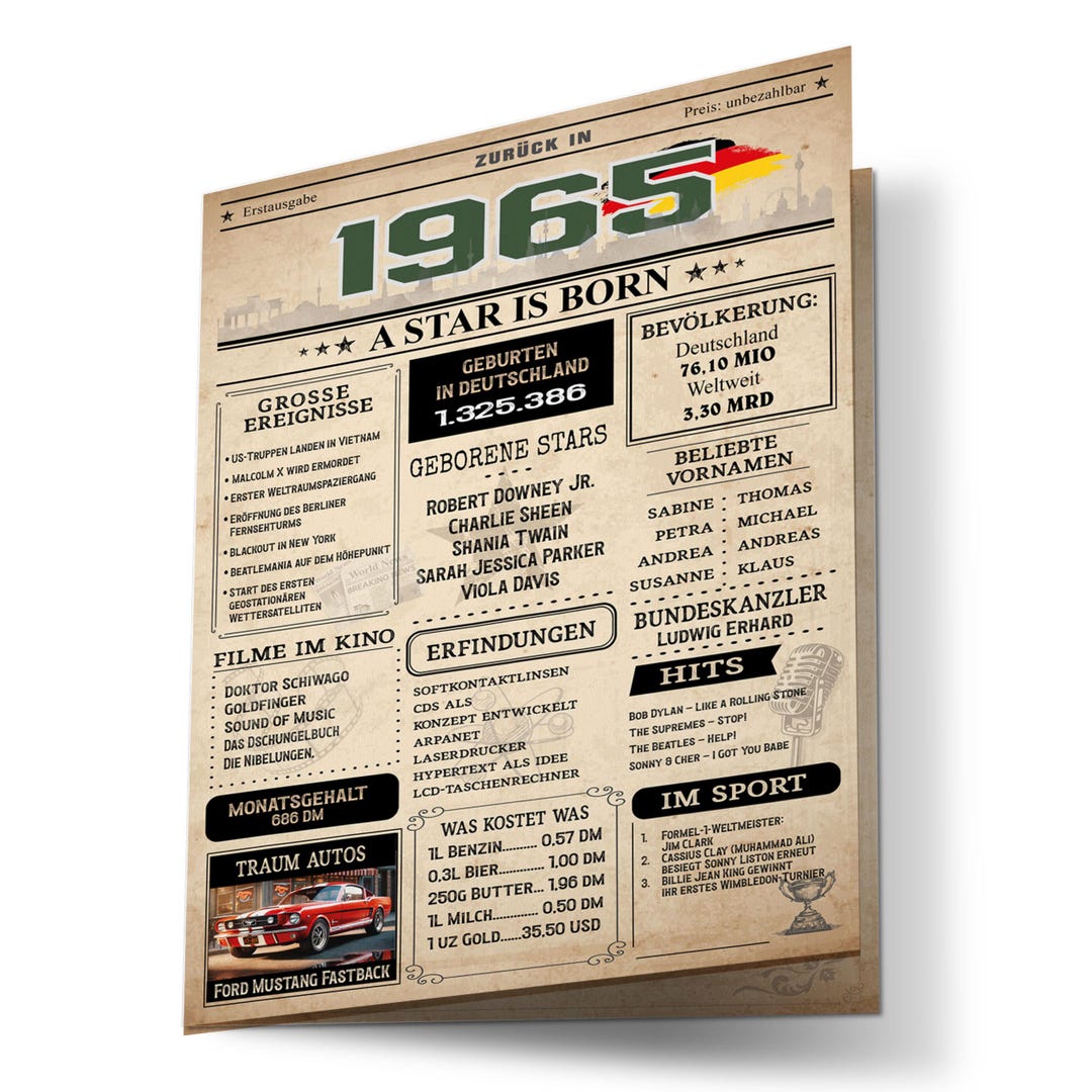 Geburtstagskarte 1965 Jahreszahl | 60. Geburtstag | Geburtstagszeitung | Einzigartige Karte ...