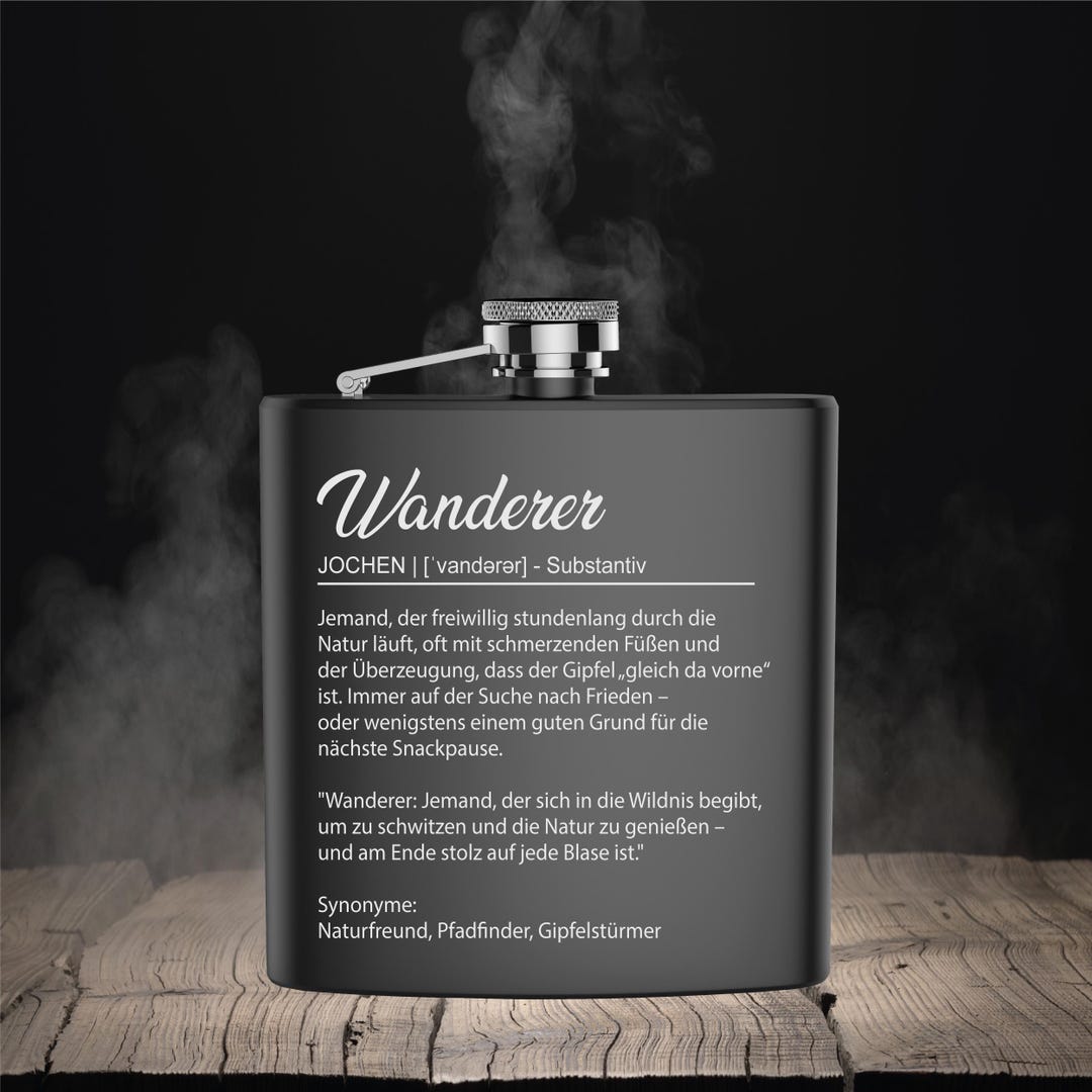 Stainless Steel Hip Flask Matt Black With Engraving of Name and Desired ...